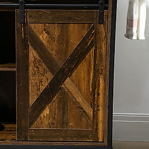 HOMCOM Industrial Kitchen Cart, Rolling Kitchen Island with Adjustable Shelf, Two Drawers, Sliding Barn Door Cabinet and Towel Rack, Rustic Brown