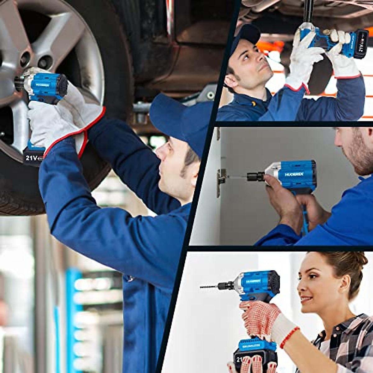 Huoeren Electric Cordless Impact Wrench 1/2 Inch,480Ft-lbs(650N.m) High Torque Battery Impact Wrench,21V Brushless Impact Gun Set with 2x4.0Ah Battery,4 Sockets,4 Drills and 4 Screws for Car & Home