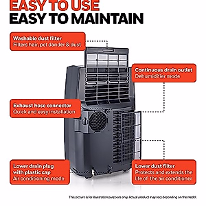 Honeywell Classic Portable Air Conditioner with Dehumidifier & Fan, Cools Rooms Up to 500 Sq. Ft., Black