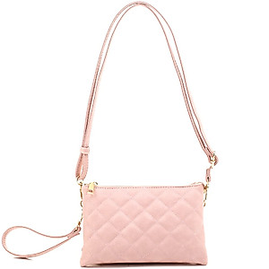 Trendeology Lightweight Vegan Leather Multi 5 Compartment Roomy Wristlet Crossbody Bag (1Embossed Wristlet Crossbody - Beige)