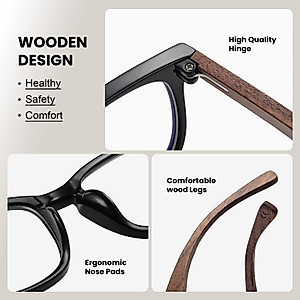 GZWSX Blue Light Blocking Glasses, Computer Reading/Gaming/TV/Phones Glasses for Women Men,Blcak Walnut Wood Glasses