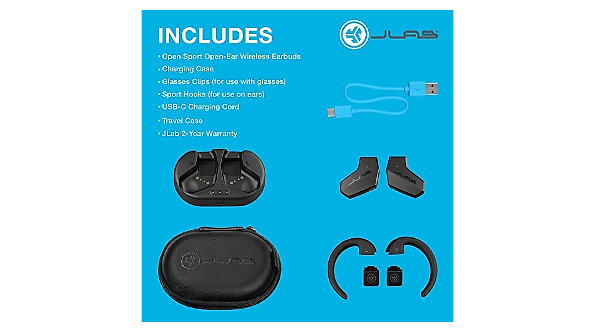 JLab Open Sport Open-Ear Earbuds | Safe, Secure Fit for Sport