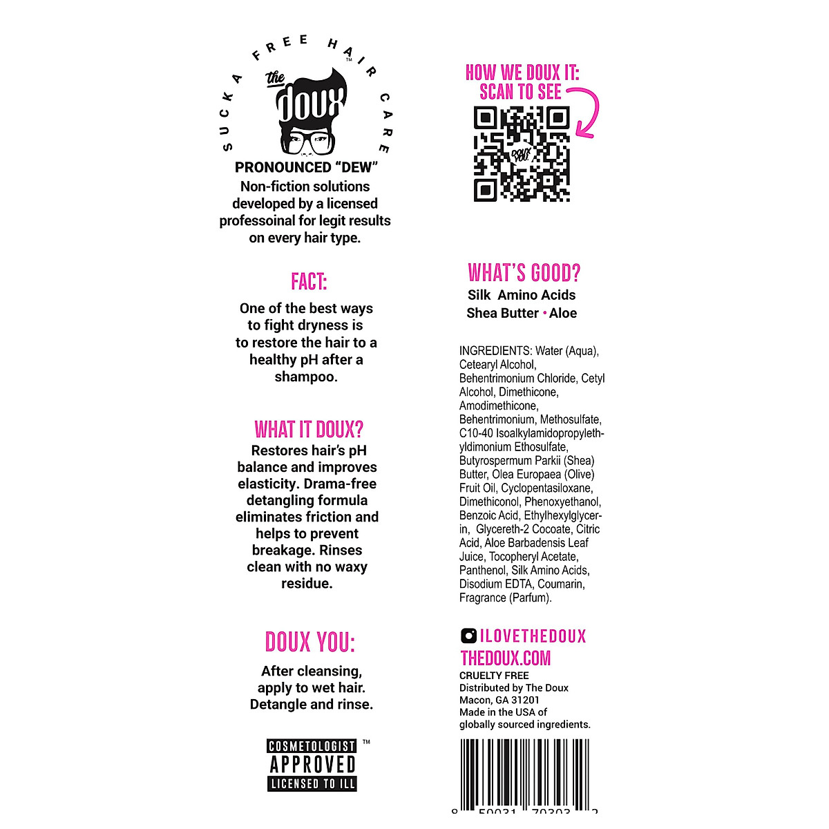 The Doux - FRESH RINSE Moisturizing Conditioner - Hydrating Hair Conditioner - Contains Shea Butter and Sea Silk - Sulfate-Free, Paraben-Free