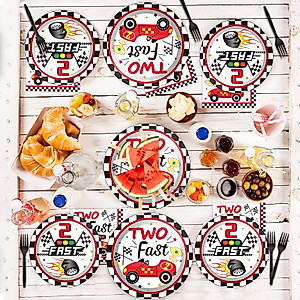 96pcs Two Fast Plates and Napkins Race Car Party Decorations Racing 2 fast Party Plates and Napkins Set Racing Sports Themed Dinnerware for Two Fast Kids Boys Birthday Supplies Favors, Serve 24
