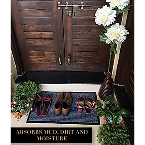 LuxUrux® Durable Rubber Door Mat, Heavy Duty Doormat, Indoor Outdoor, Easy Clean, Waterproof, Low-Profile Mats for Entry, Patio, Garage, High Traffic Entrance Ways (17'' x 30'', Striped Gray)