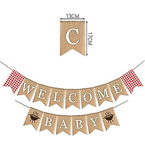 SWYOUN Burlap Welcome Baby Banner with Grill BBQ Theme Party Supplies Baby Shower Party Garland Decoration