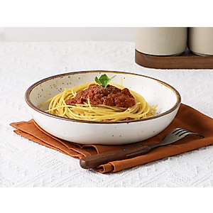 ONEMORE 10.5 inch Dinner Plates and 30 oz Pasta Bowls Bundle, Microwave, Oven and Dishwasher Safe, Creamy White