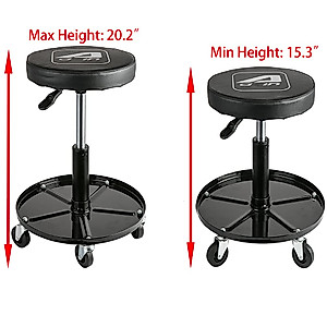 Aain® Adjustable Height Swivel Shop Seat with Tool Tray, Rolling Stool with Wheels/Casters For Garage Workshop and Auto Repair Shop(Black)