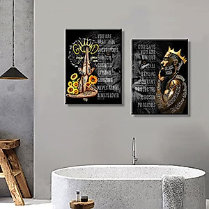 2 Pecs Framed Black King and Queen Wall Art Black Couple African American Men Portrait Wall Art Black Men Art Afro King Poster Abstract Contemporary Canvas Prints Painting Home Decor for Bedroom LivingRoom