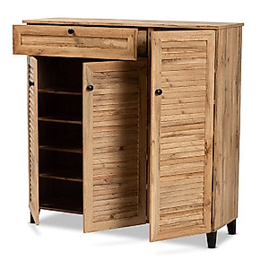 Baxton Studio Coolidge Brown Finished Wood 3-Door Shoe Storage Cabinet