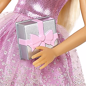 Barbie Happy Birthday Doll with Blonde Hair and Blue Eyes, Pink Glitter Party Dress, Gift and Silvery Accessories (Amazon Exclusive)