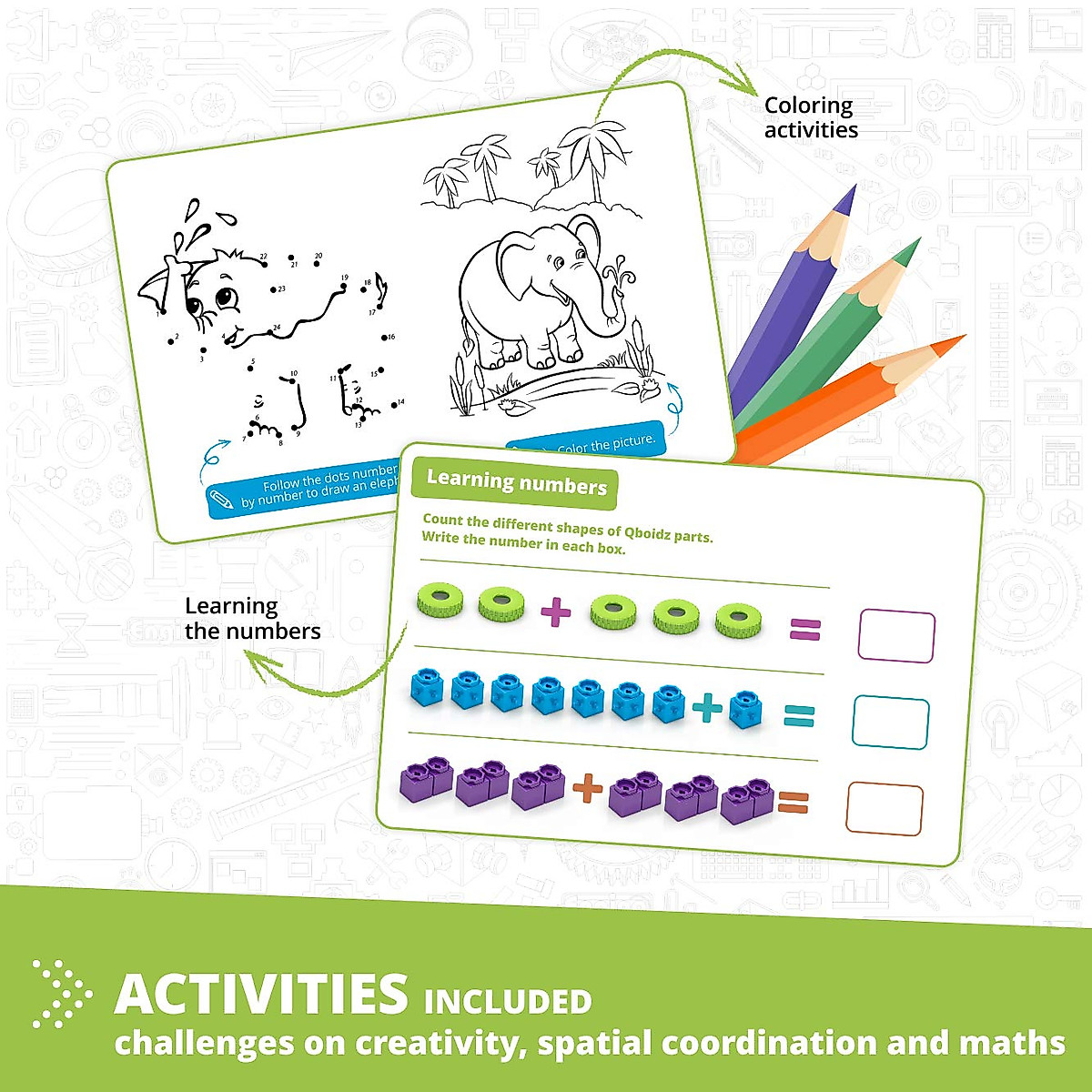 Engino Toys Creative Engineering STEAM Maker Junior 10-Model Set, Color and Number Learning, Stackable Building Blocks, Hand-Eye Coordination, Elephant, Giraffe, Spaceship, Home Learning, for Ages 4+