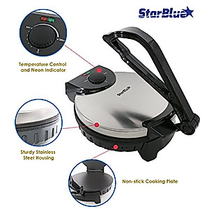 10inch Roti Maker by StarBlue with FREE Roti Warmer - The automatic Stainless Steel Non-Stick Electric machine to make Indian style Chapati, Tortilla, Roti AC 110V 50/60Hz 1200W
