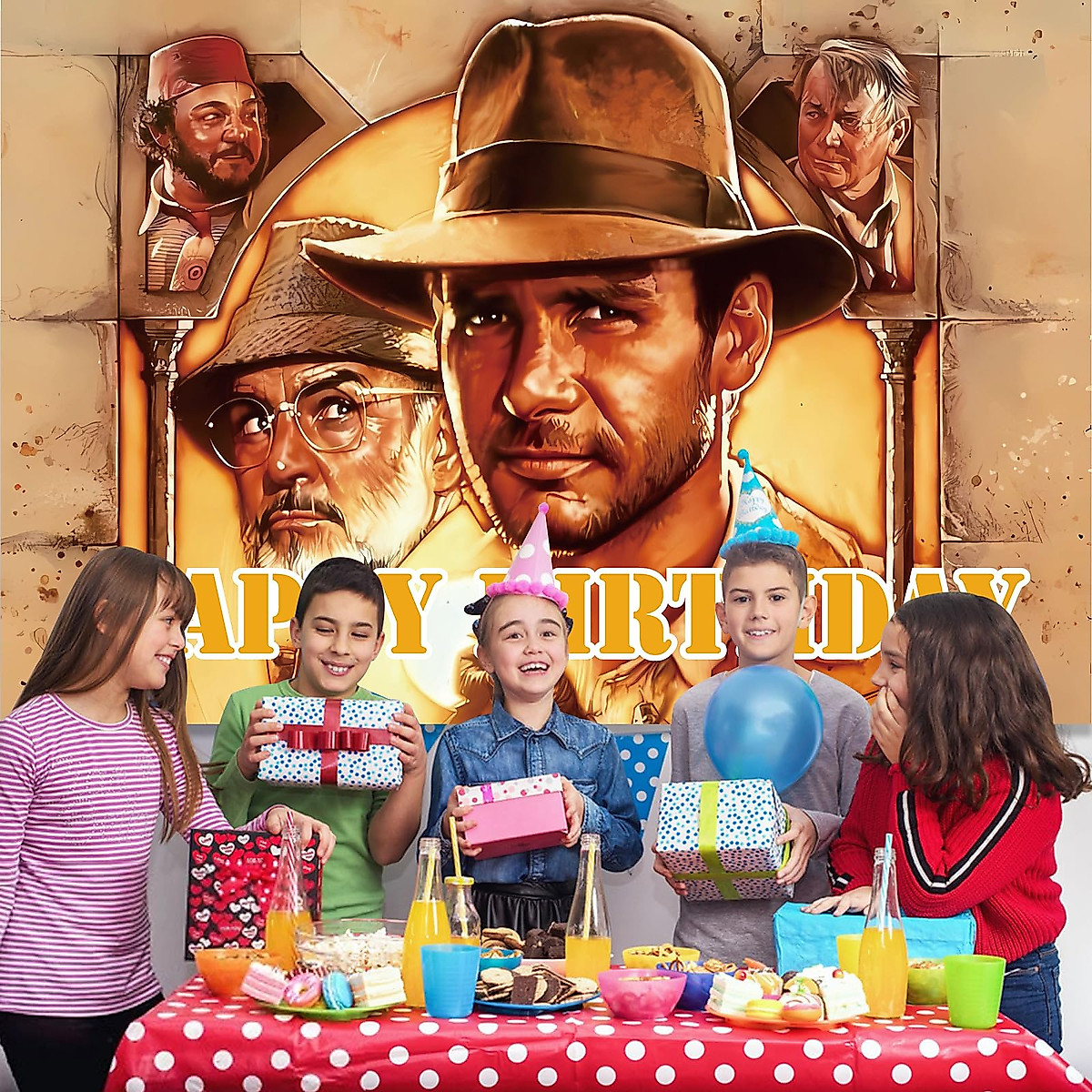 Indiana Jones Party Supplies, 5x3FT Indiana Jones Happy Birthday Party Banner Indiana Jones Party Decoration Backdrop Background for Baby Shower Girls and Boys