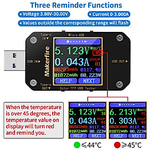 MakerHawk USB Multimeter USB Voltmeter Ammeter Load Tester USB Voltage Current PD Battery Power Capacity Charger Type C Meter Tester LCD Display Cable Resistance QC2.0/3.0/4.0 N10 1.44 Inch Screen
