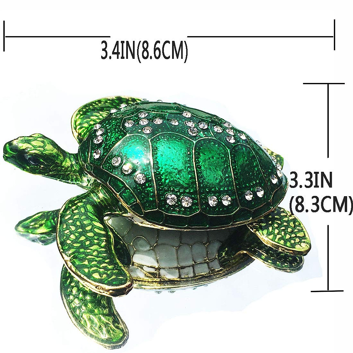 Waltz&F Sea Turtle Crystal Studded Pewter Jewelry Trinket Box Bejeweled Hand-painted Ring Holder Mother`s day Gift