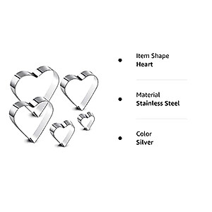 5 Pieces Heart Shape Cookie Cutter Set Valentine Cookie Cutter Stainless Steel Heart Cutter Valentine's Day Present for Sandwiches, Cookie, Biscuit