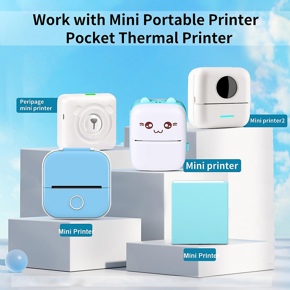 Mini Printer Sticker Photo Paper Compatible with Suave Anycash Cabaro Cudinham Peripage A6 TP6S Printer Paper Sticker Pocket Thermal Paper 57mm x30mm White Self-Adhesive for Photo Journal Notes Memo