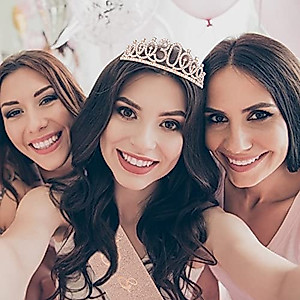 CAVETEE Rose Gold 30 & Fabulous Birthday Sash and Crown 30th Birthday Tiaras and Sash Set for Women Birthday Decorations Birthday Queen Crowns Tiaras for Women