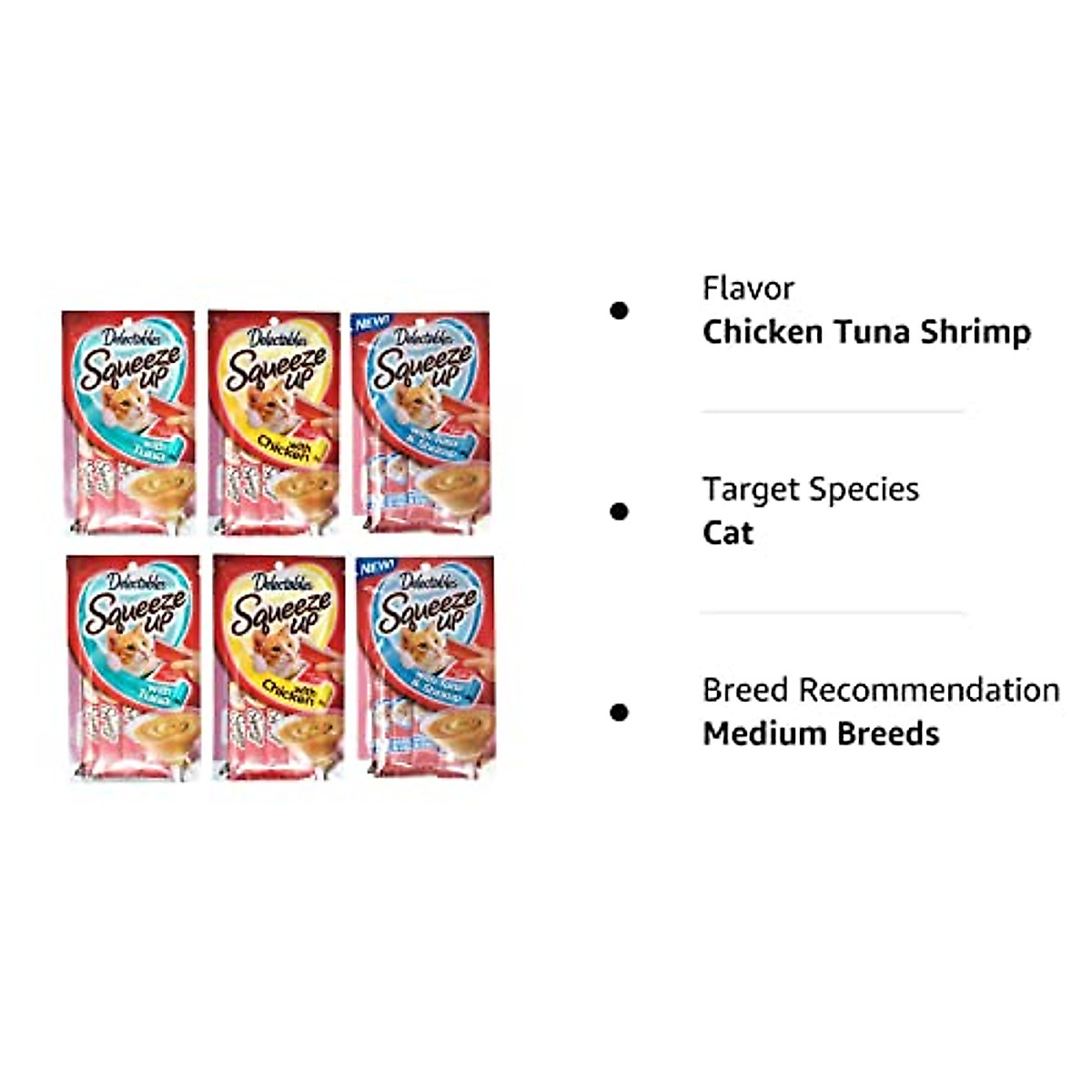 Delectables Squeeze Up Hartz Cat Treats Variety 6 Pouch Bundle of 3 Flavors; 2 Pouches of Each (Tuna, Chicken, Tuna & Shrimp; 2.0 oz Each)
