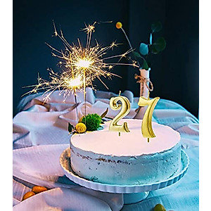 Bailym Gold 27th Birthday Candles, Number 27 Cake Topper for Birthday Decorations