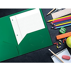 Heavyweight Plastic 2 Pocket Portfolio Folder, Letter Size Poly Folders by Better Office Products, 24 Pack (Green)