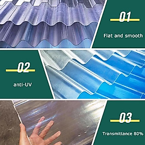 KDDEON 2.2mm Thick FRP Daylighting Panels,Clear Roof Sheet,Transparent Roofing Sheet,Corrugated Roofing Material,Rainproof Board,Sunroom Daylighting Plate,for Canopy Balcony Carport (35x47in,1 PCS)