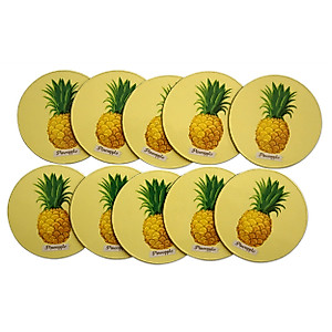 Novel Merk Pineapple Fruit Refrigerator Magnets, Small Circle Leaf & Banner Design for Fridge, Gifts, Decor, Party Favors, Prizes (10 Pack), Yellow Green, 2 Inch
