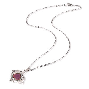 FM FM42 Temperature Sensing Color Changing Dolphin Pendant Necklace with 19.29" Stainless Steel Rolo Chain ZN1306