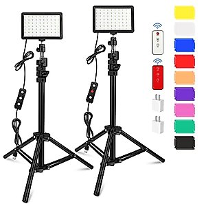 2 Pack 70 LED Video Light with Tripod Stand/Color Filters/Remote Control/USB Wall Charger, Obeamiu 5600K USB Studio Shooting Kit for Photography Lighting, Game Streaming, Conference Zoom Calls