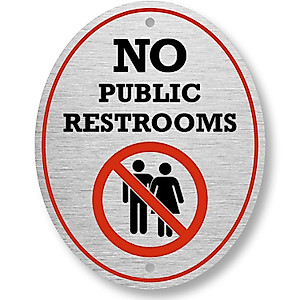 SmartSign 5 x 4 inch “No Public Restrooms” Diamond Plate Sign with Foam Tape and holes, Matte Finish, 32 mil Anodized Aluminum, Red, Black, and White, Made in USA