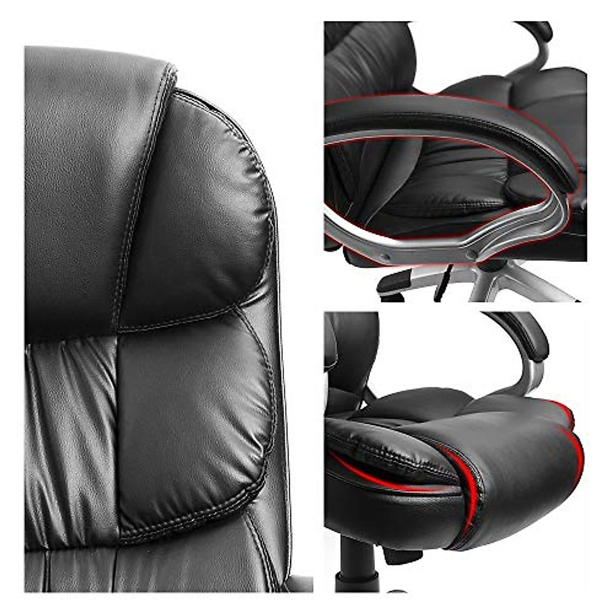 Furmax Leather High Back Office Chair Ergonomic Executive Office Chair Swivel Computer Desk Chair Lumbar Support Soft Cushioned Padded Arms (Black)
