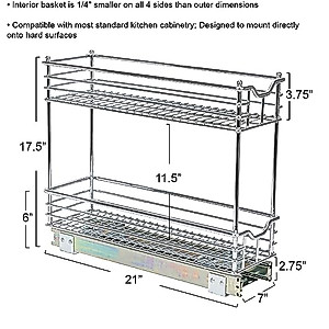 Household Essentials Narrow Sliding Cabinet Organizer, Two Tier Chrome Organizer, Chrome, Great for Slim Cabinets in Kitchen, Bathroom and More