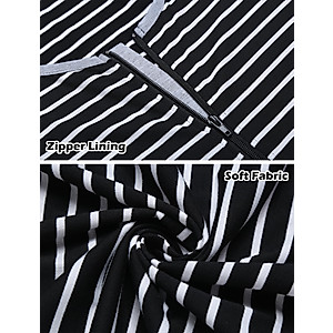 Ekouaer Women Long House Coat Zipper Front Robes Full Length Nightgowns with Pockets Striped Loungewear