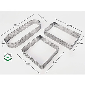 NewlineNY Stainless Steel 6 Pcs Perforated Oval Rectugular Square Tart Rings Molding Plating, Set of 6: 2 of each (13cm x 4cm 5" x 1.5") + (10cm x 5.5cm 4" x 1.5") + (7cm 2.8" square) x (2cm 0.8" H)