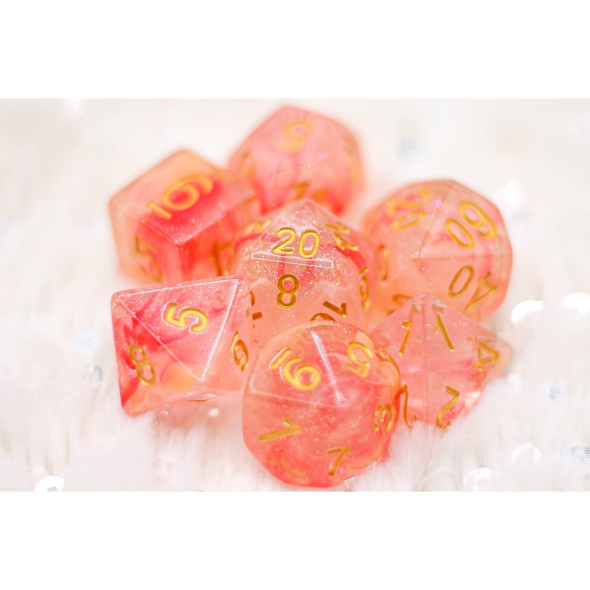 3DEGOS Blossom of Peach DND Dice Set for Dungeons and Dragons Gifts, D&D, D and D, Pathfinder, Accessories, D20, Polyhedral, Resin Dice, Metal, Dice Tray, Tower, Bag, Box