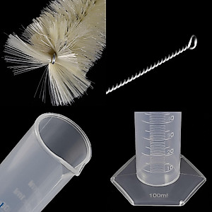 uxcell Plastic Graduated Cylinder, 100ml Measuring Cylinder with 1 Brush, 3in1 Set for Science Lab