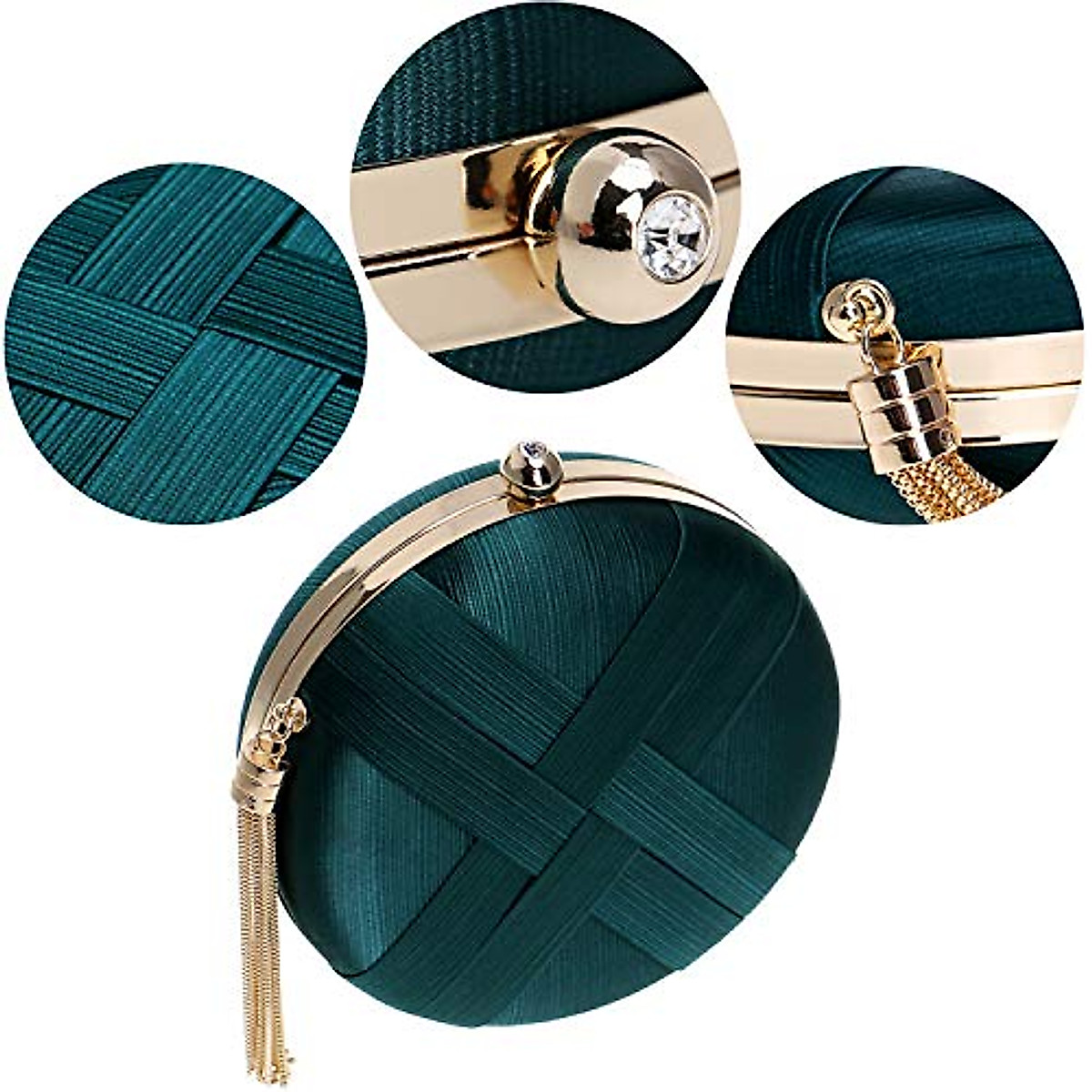 CUCTACBCT Satin Round Clutch Purses for Women Evening Bags Wedding Party Purse Bridal Night Out Handbags,Dark Green