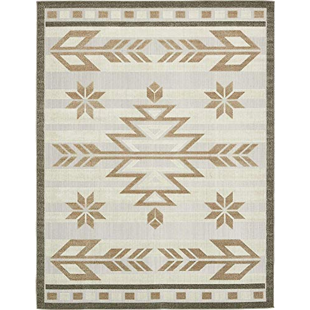 Unique Loom Modern Collection Geometric, High-Low Pile, Vintage, Arrows, Indoor and Outdoor Area Rug, 9 ft x 12 ft, Light Brown/Beige