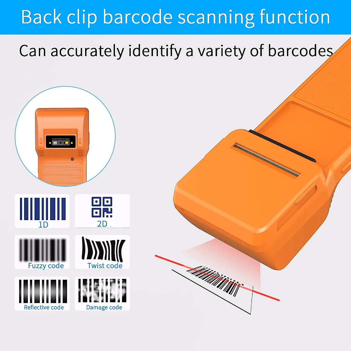 POS Receipt Printer 58mm Thermal Receipt Printer Bluetooth Handheld POS Machine Terminal Printer,Mobile POS Portable Back Clip Receipt Printer with Barcode Scanning Function