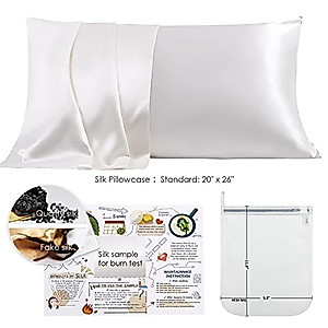 PROMEED 23 Momme White Silk Pillowcase for Hair and Skin, 100% Natural Mulberry Silk Pillow Case for Sensitive Skin, Breathable and Soft Acne Pillowcase (Standard 20"x26", White)