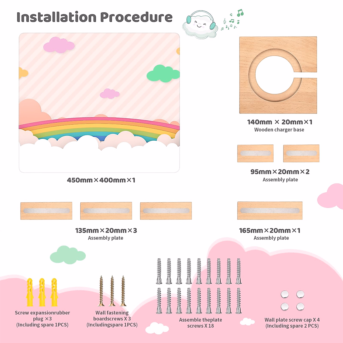 OUKNAK Floating Shelf for Toniebox, Wall Mount Magnetic Wooden Shelf with Carrying Case Compatible with Tonie Audio Player Figures Character for Children Baby's Room (Rainbow)