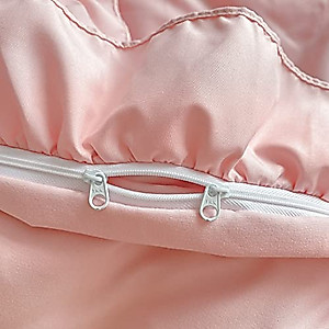 MOOWOO Chic Ruffle Lace Polyester Duvet Cover Set -Girl Pink Bedding-3 Piece Full Duvet Cover with Zipper Closure -Ultra Soft and Light Weight (Pink, Full)