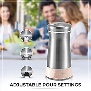 Salt Shaker or Pepper Shaker with Adjustable Pour Holes - Elegant Stainless Steel Spice Dispenser - Perfect for Himalayan, Table Salt, White and Black Pepper (Salt Shaker)