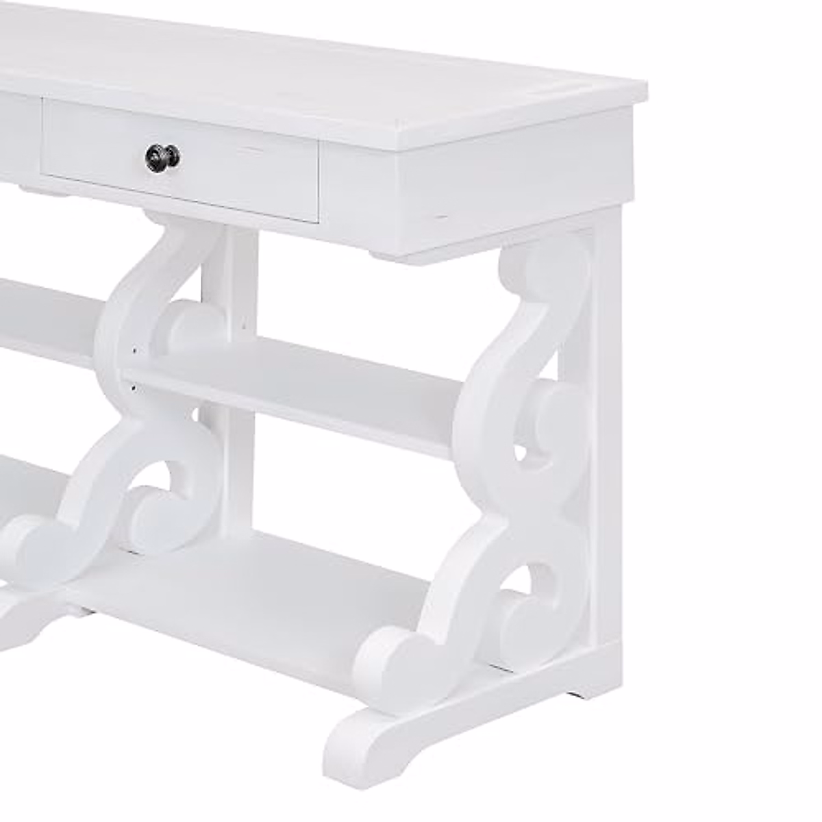 Rockjame Console Table, Retro Wood Sideboard with Ample Storage, Classic Accent Entryway Table with 2 Drawers and Open Adjustable Shelves for Entrance Dinning Room Living Room (Antique White)