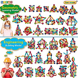 COUOMOXA 74 PCS Magnetic Blocks Sticks Construction Building, Learning Education Stem Preschool Toddler Kids Toys for 3+ Year Old, Montessori Toys for Toddlers Gifts
