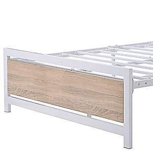 Polibi Full Size Platform Bed, Metal and Wood Bed Frame with Headboard and Footboard, No Box Spring Needed (White, Full)