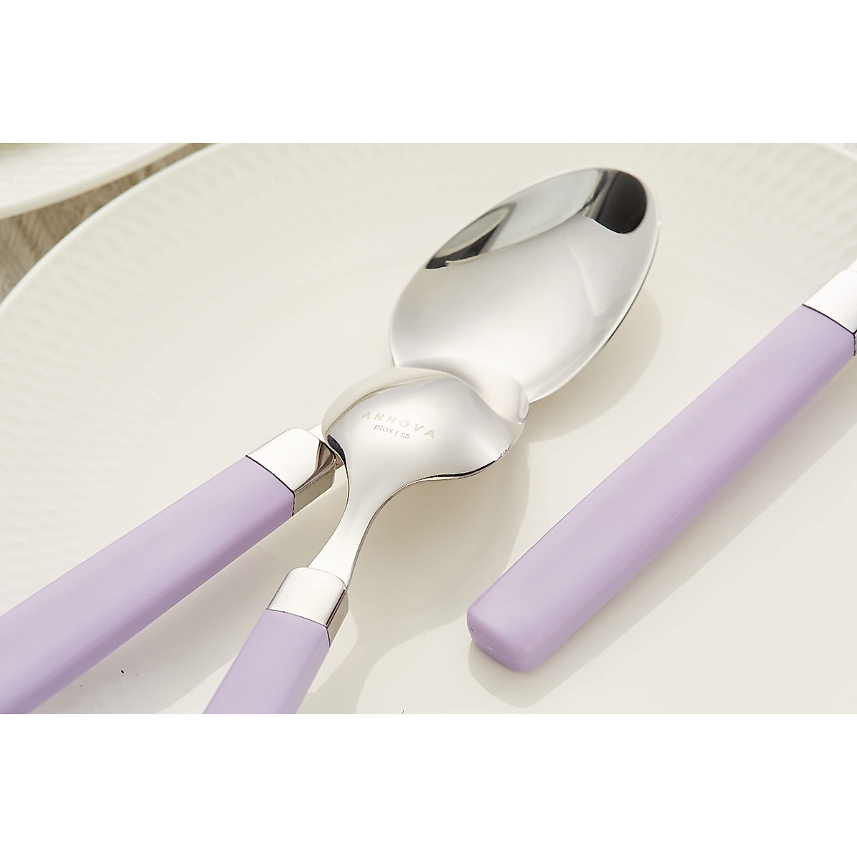 ANNOVA 20 Pieces Stainless Steel Flatware/Cutlery Set - Color Handles - 4 x Dinner Forks, 4 x Salad Forks, 4 x Dinner Knives, 4 x Dinner Spoons, 4 x Dessert Spoons - Service for 4 (Lilac, 20 Pieces)