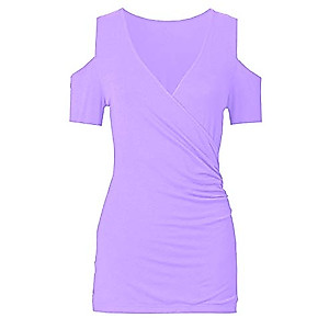 Merryfun Women's Long Sleeve Sexy Blouse Deep V Neck Casual Bodycon Tee Shirts Tops,Light Purple L