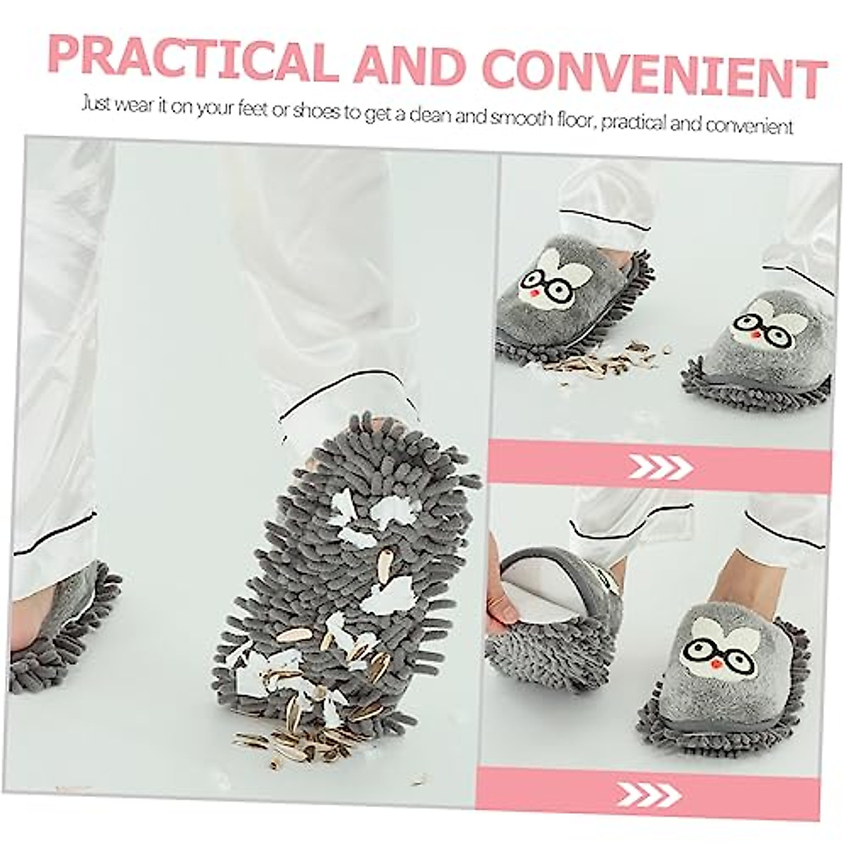 ULTECHNOVO 3 Pairs Mop Slippers Microfiber Mop Sock Slippers Floor Cleaner Mop Floor Mop Slippers Plush Mop Slippers Mops for Floor Cleaning Chenille Grey Cartoon Mopping Slipper Washable Rag